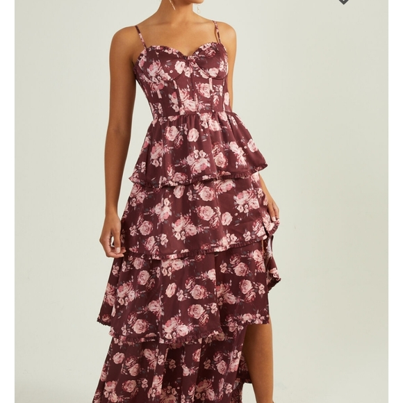 Altar'd State | Dresses | Altard State Wine Floral Ruffled Dress | Poshmark
